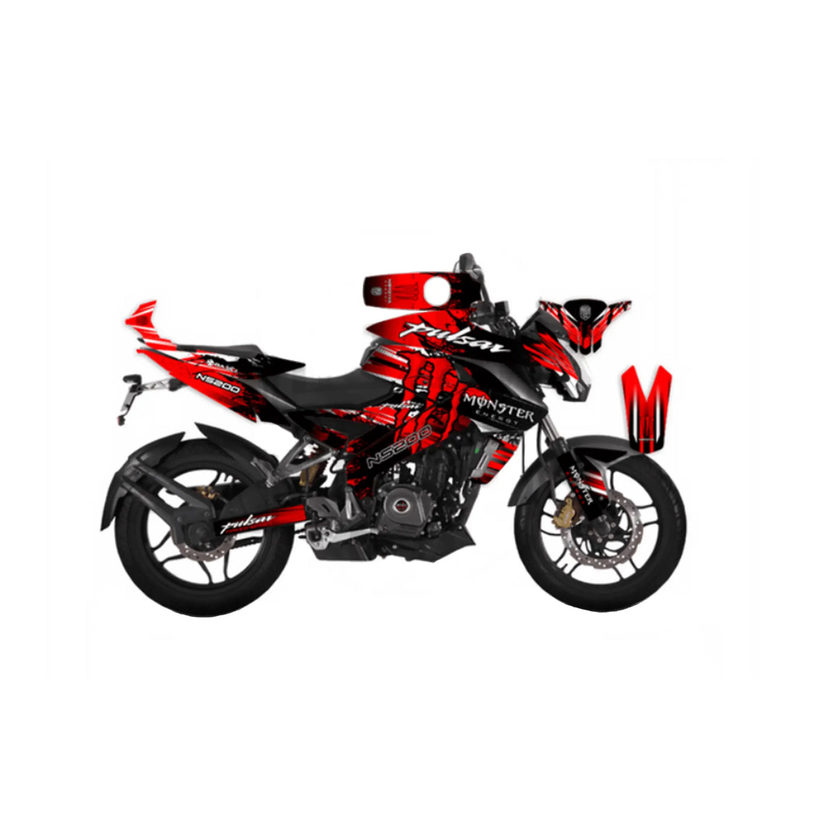 Bajaj Pulsar Graphic Kit 2014-22 NS200 Red Flou Decal Wrap Sticker Set ...